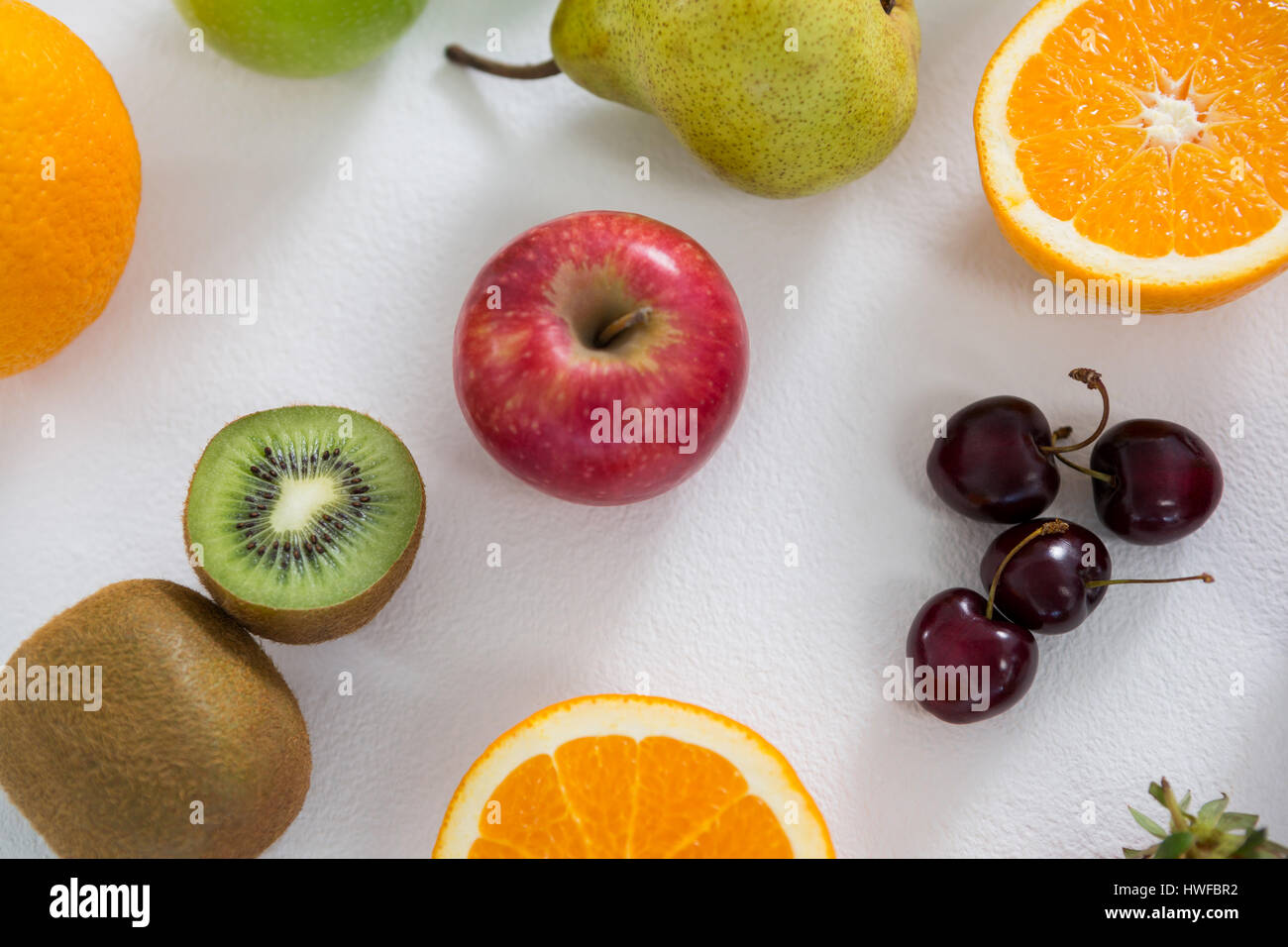 Close-up of various types of fruits on white background Stock Photo - Alamy
