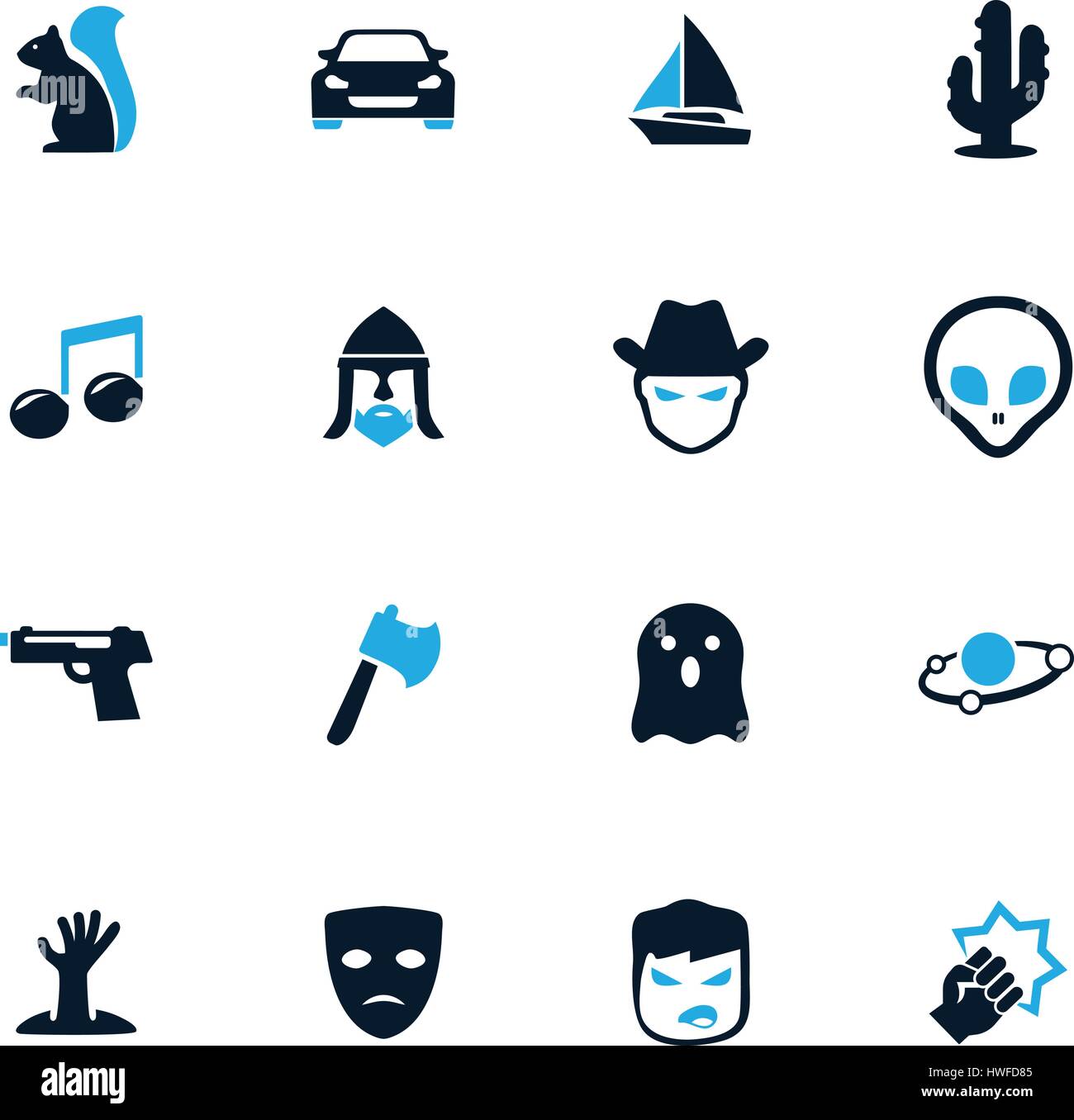 Set of movie genres black icons isolated on white. Vector illustration ...