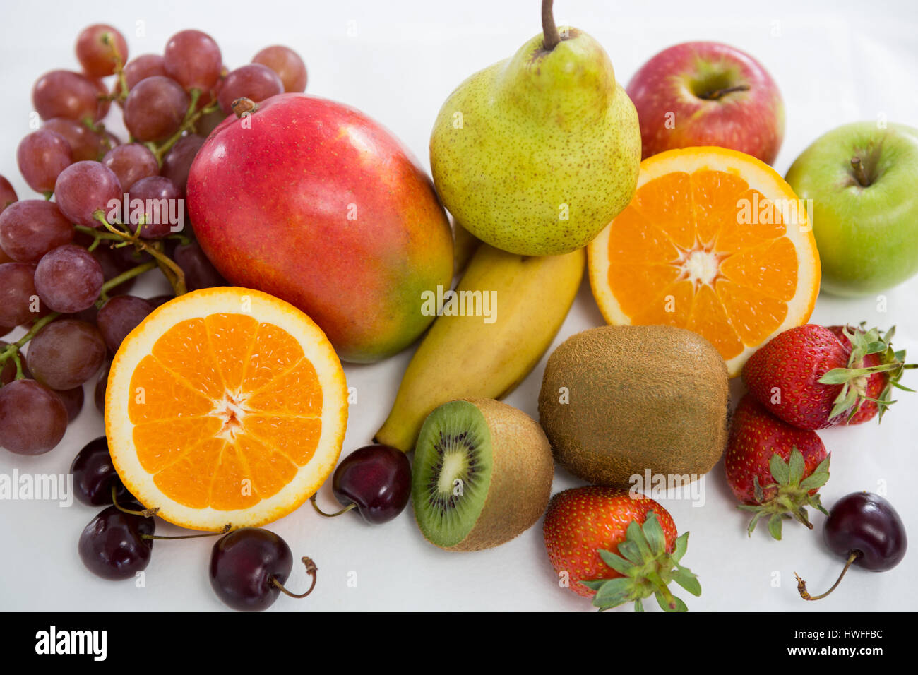 Close-up of various types of fruits on white background Stock Photo - Alamy