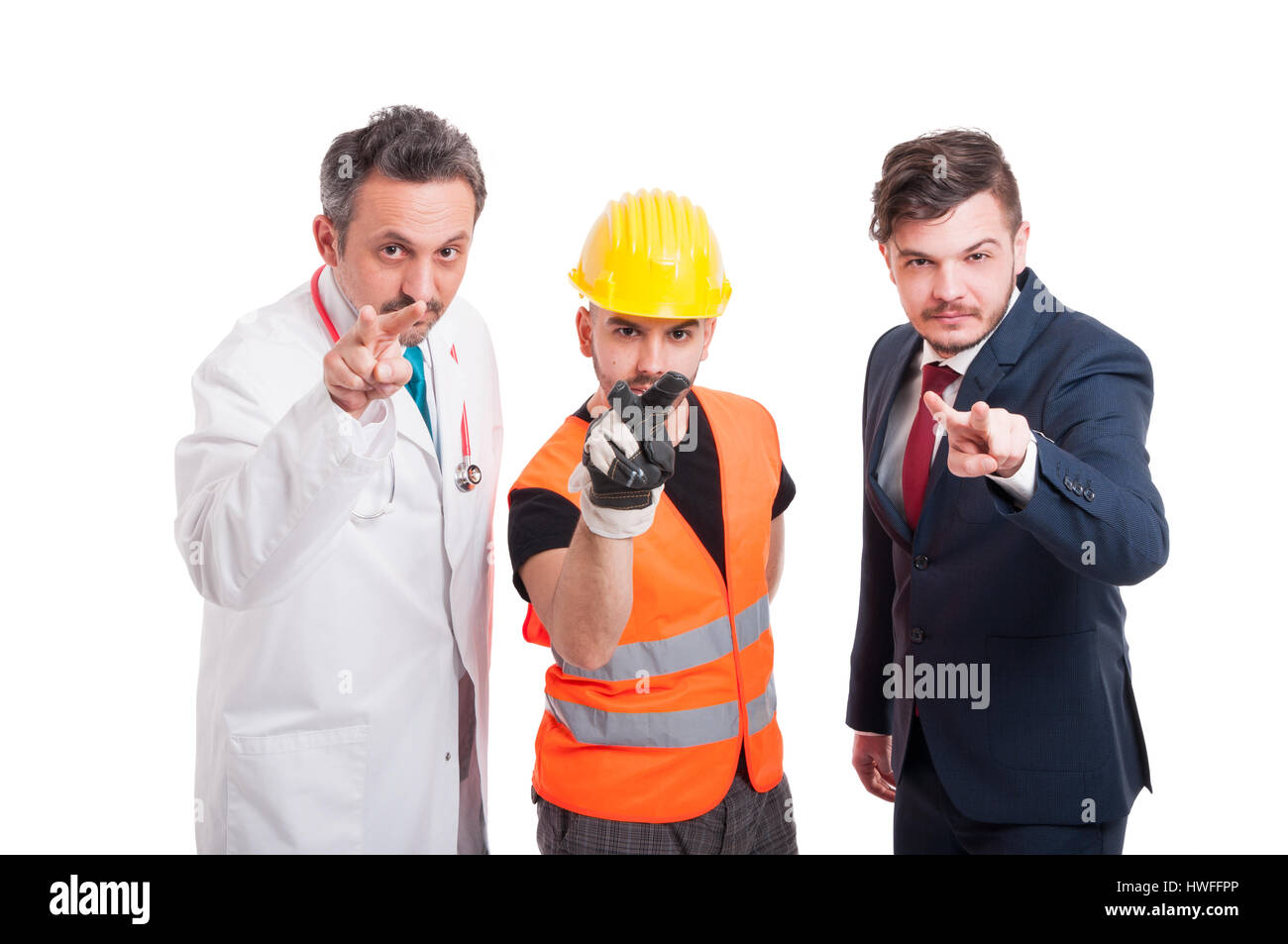 Doctor, engineer and businessman keeping eyes on you as surveillance or ...