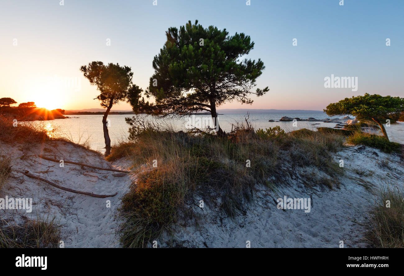 Aegean sea coast landscape, sunset view from Karidi beach (Chalkidiki ...