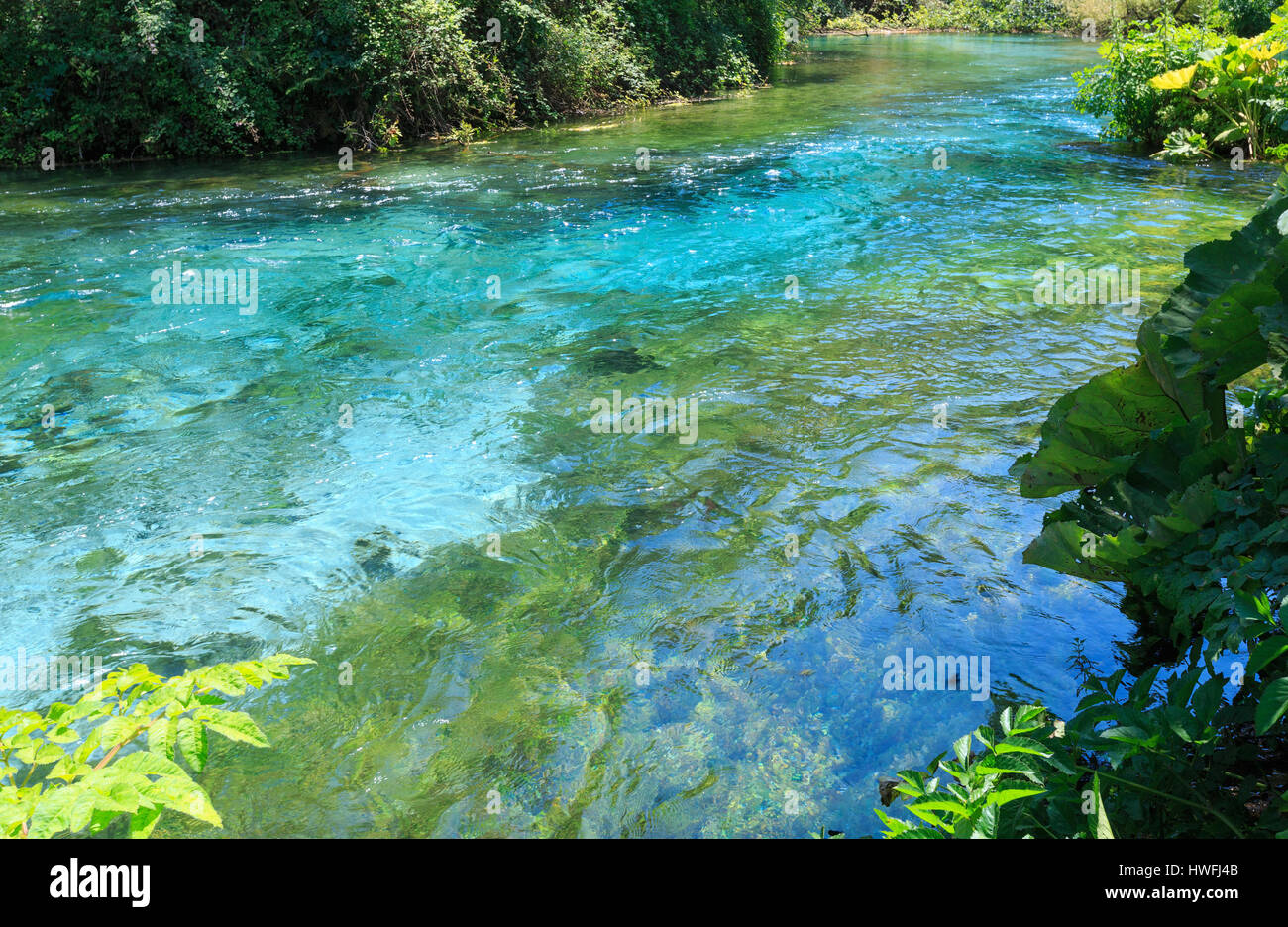 Blue Eye (water spring) with clear blue water summer view (near Muzine ...