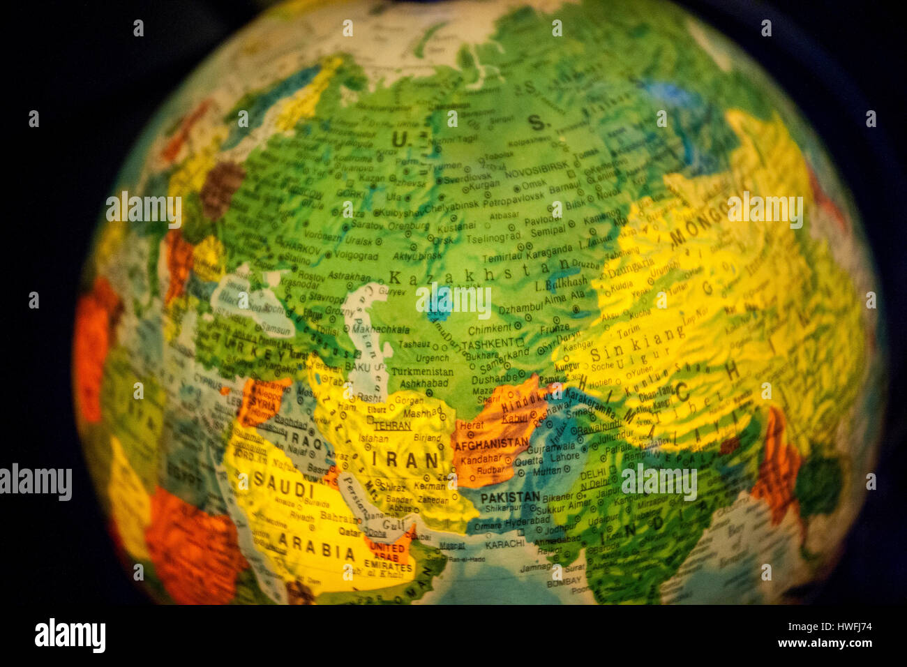 illuminated world globe Great Britain Iceland,atlantic sea Stock Photo ...