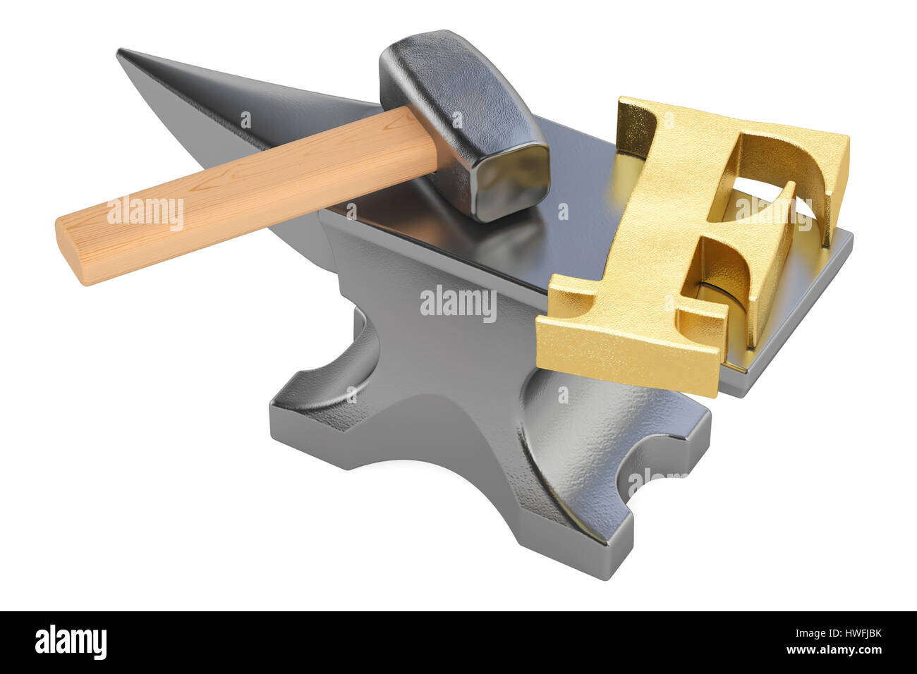 anvil with gold franc symbol, 3D rendering isolated on white background ...