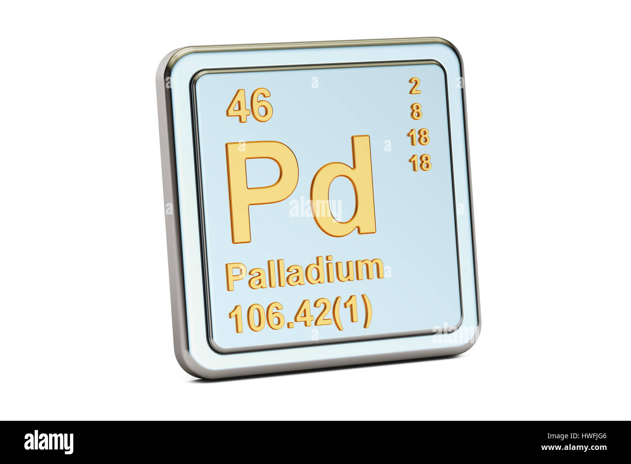 Palladium Pd chemical element sign. 3D rendering isolated on white ...