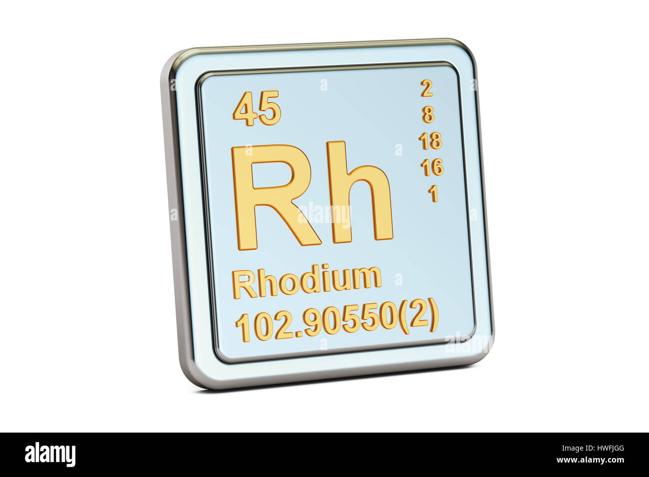 Rhodium Rh chemical element sign. 3D rendering isolated on white ...