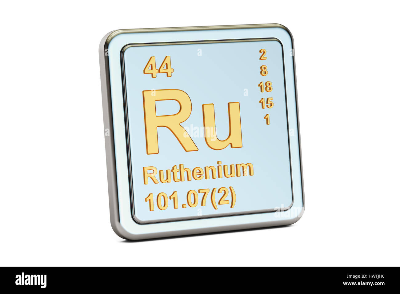 Ruthenium Ru chemical element sign. 3D rendering isolated on white ...