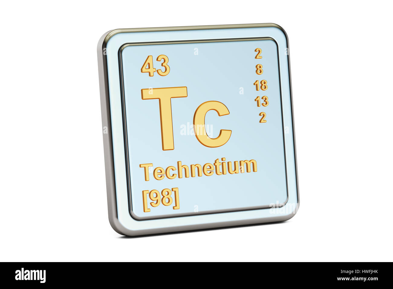 Technetium Tc chemical element sign. 3D rendering isolated on white ...