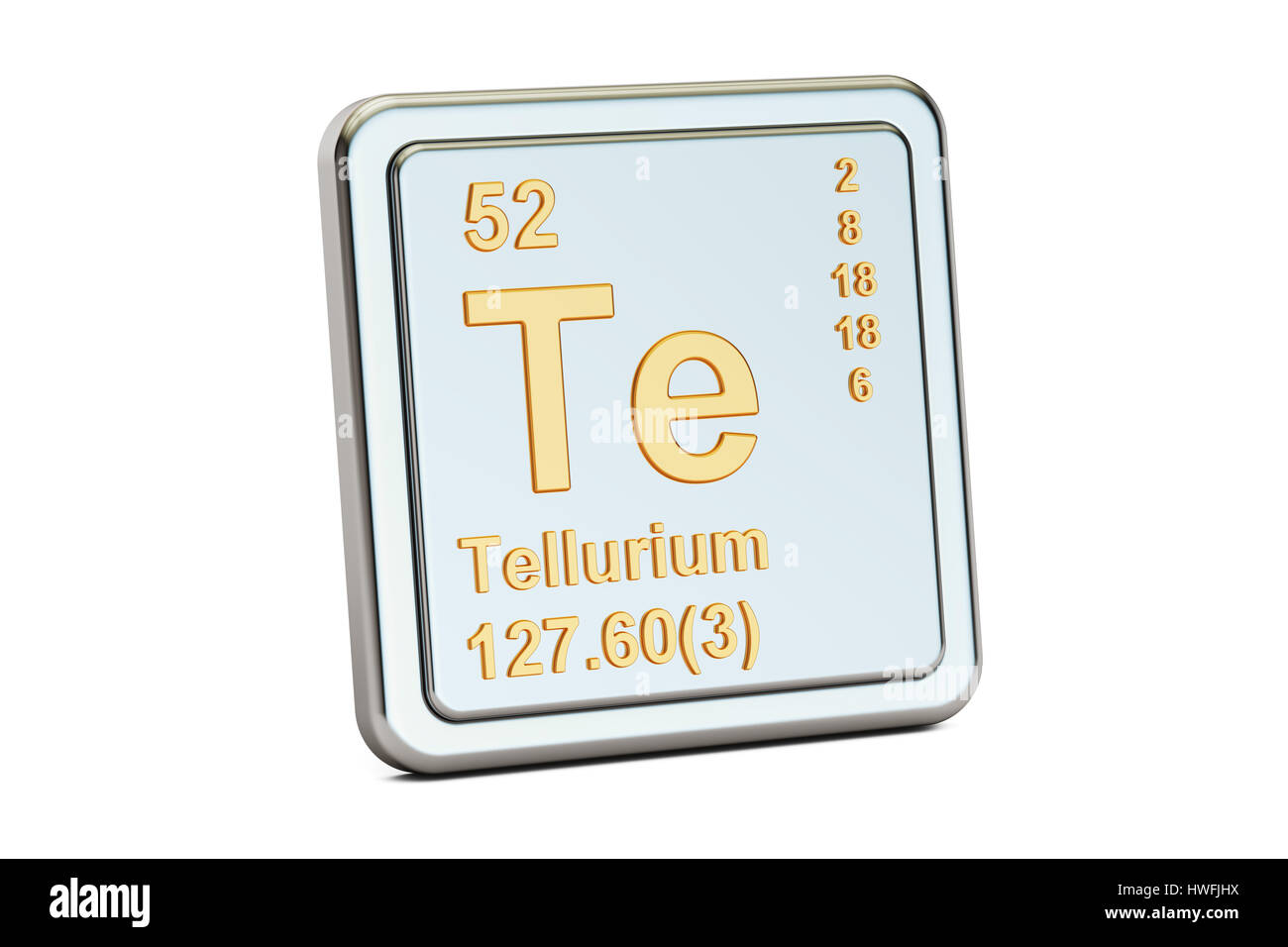 Tellurium Te, chemical element sign. 3D rendering isolated on white ...