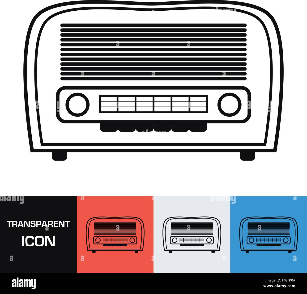 Transparent retro radio icon. Vector icon on different types ...