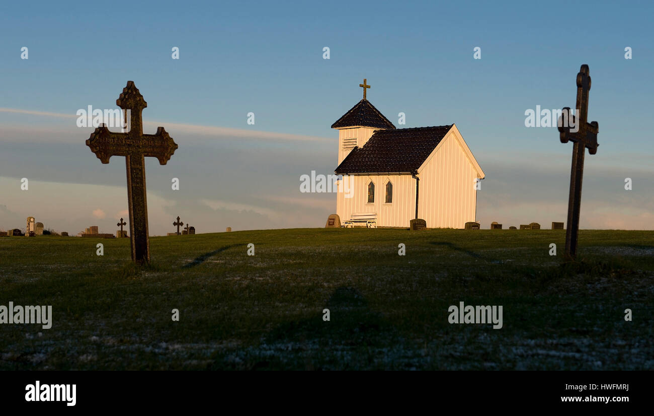Varhaug old graveyard and chapel located at the brink of the North Sea ...