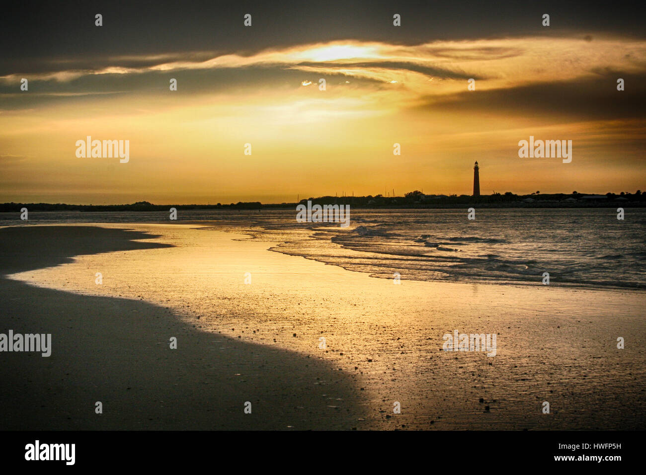 View from the Inlet at New Smyrna Beach Florida during Sunset with the ...