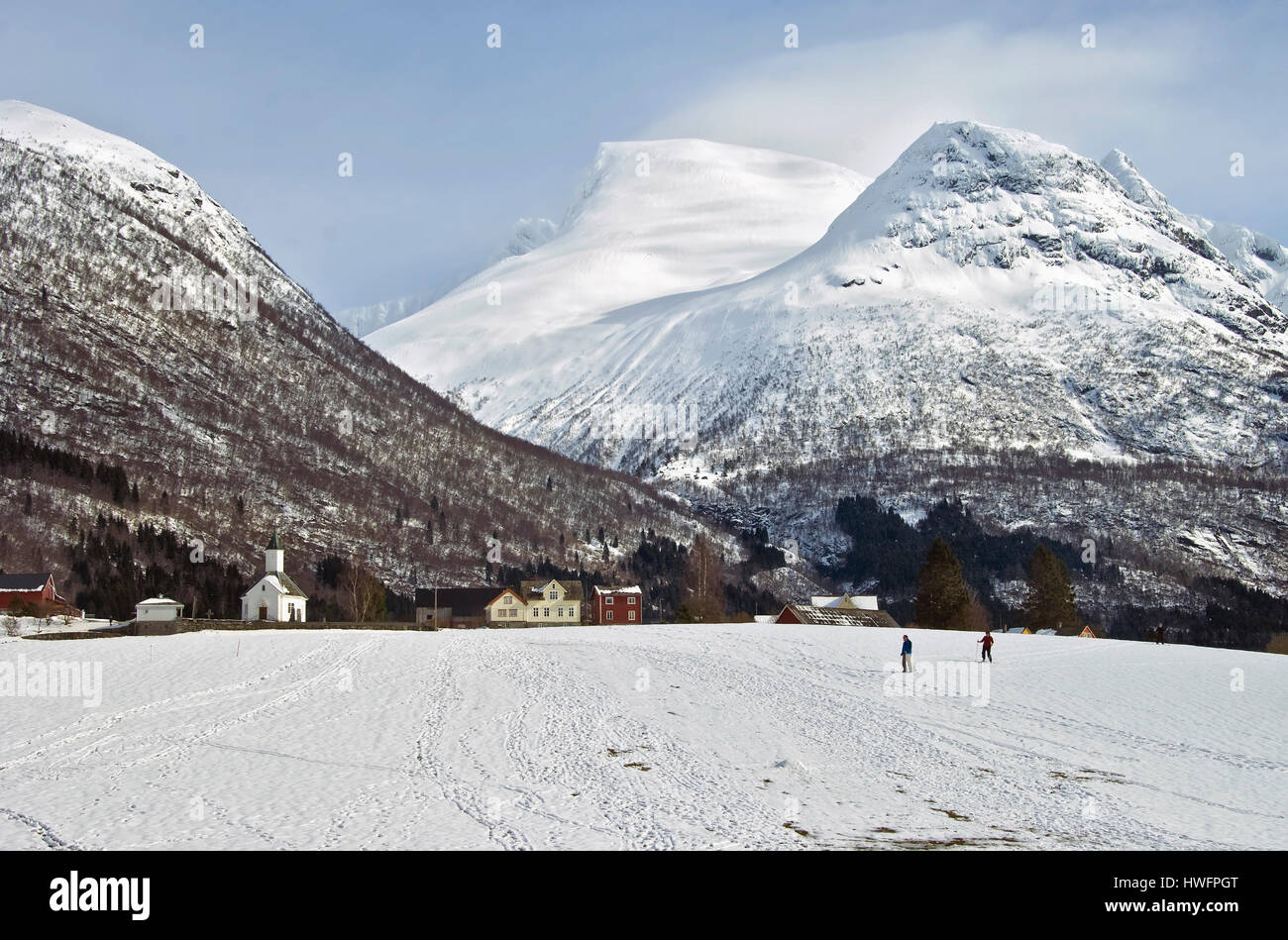 Spectacular winter scenery at Loen situated in the bottom of innvik ...