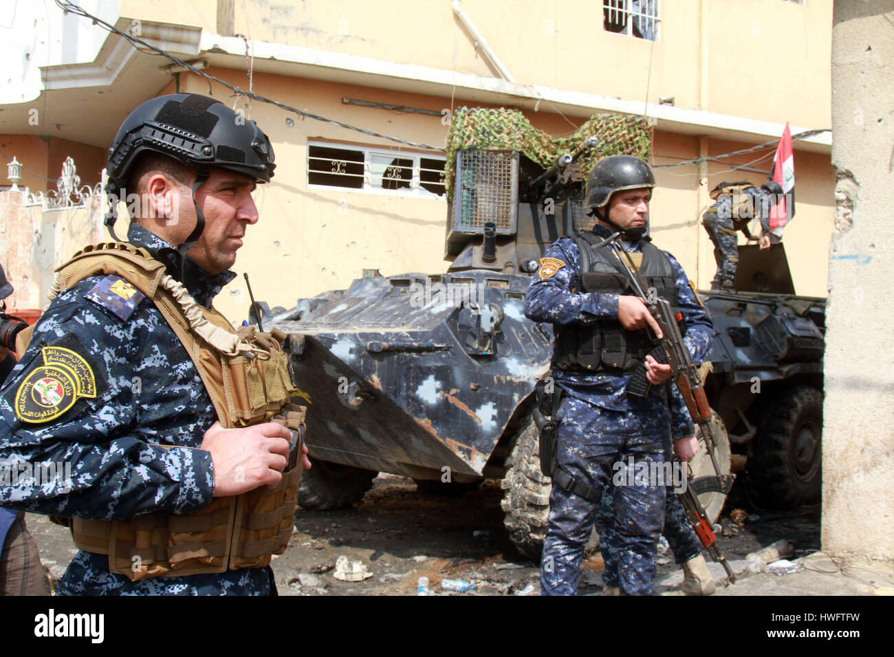 Mosul, Iraq. 20th Mar, 2017. Iraqi federal police forces patrol the ...