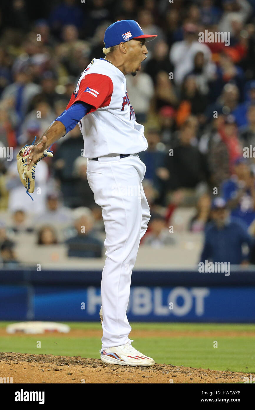 Los Angeles, CA, USA. 20th Mar, 2017. Puerto Rico pitcher Joe Jimenez ...