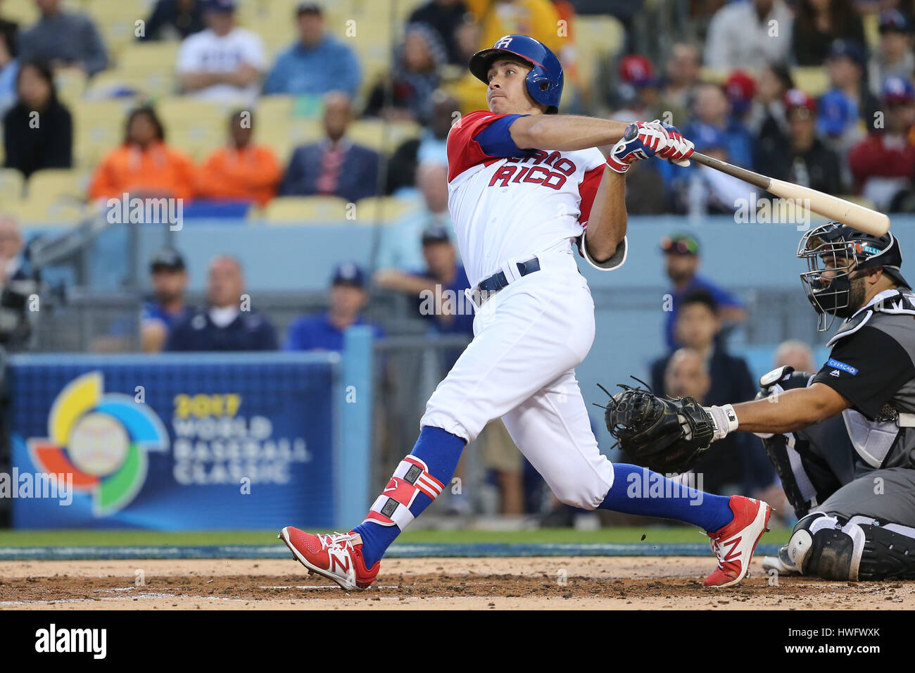 Los Angeles, CA, USA. 20th Mar, 2017. Puerto Rico catcher Rene Rivera ...