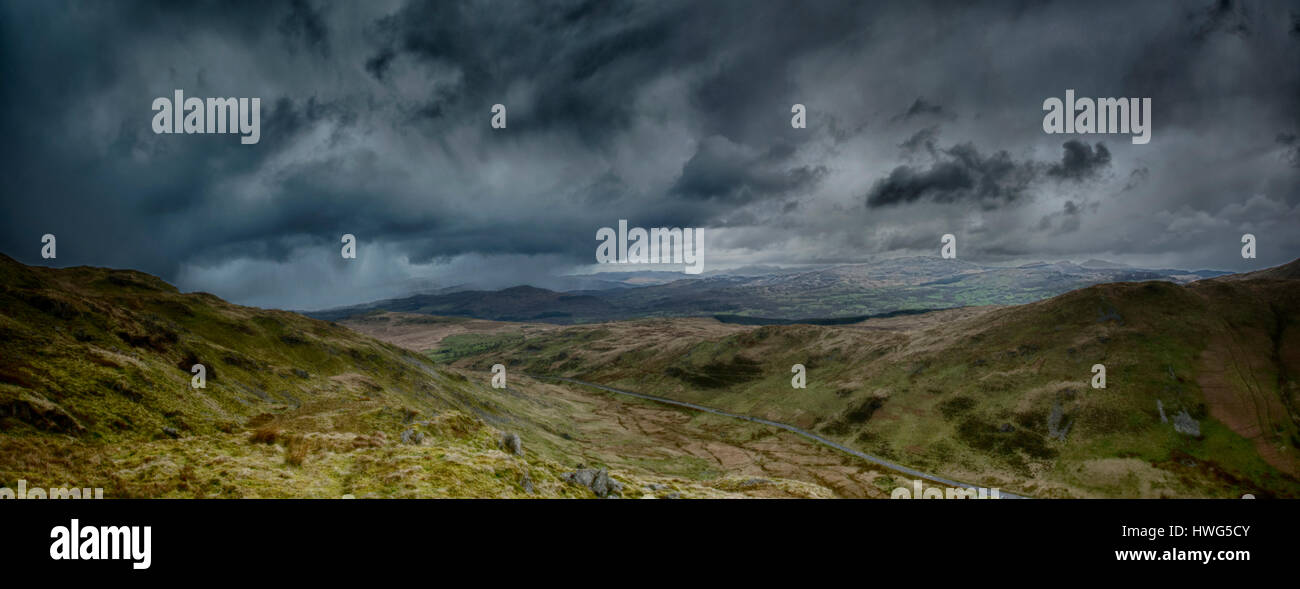 Moody clouds over North Wales Towards Snowdon Stock Photo - Alamy
