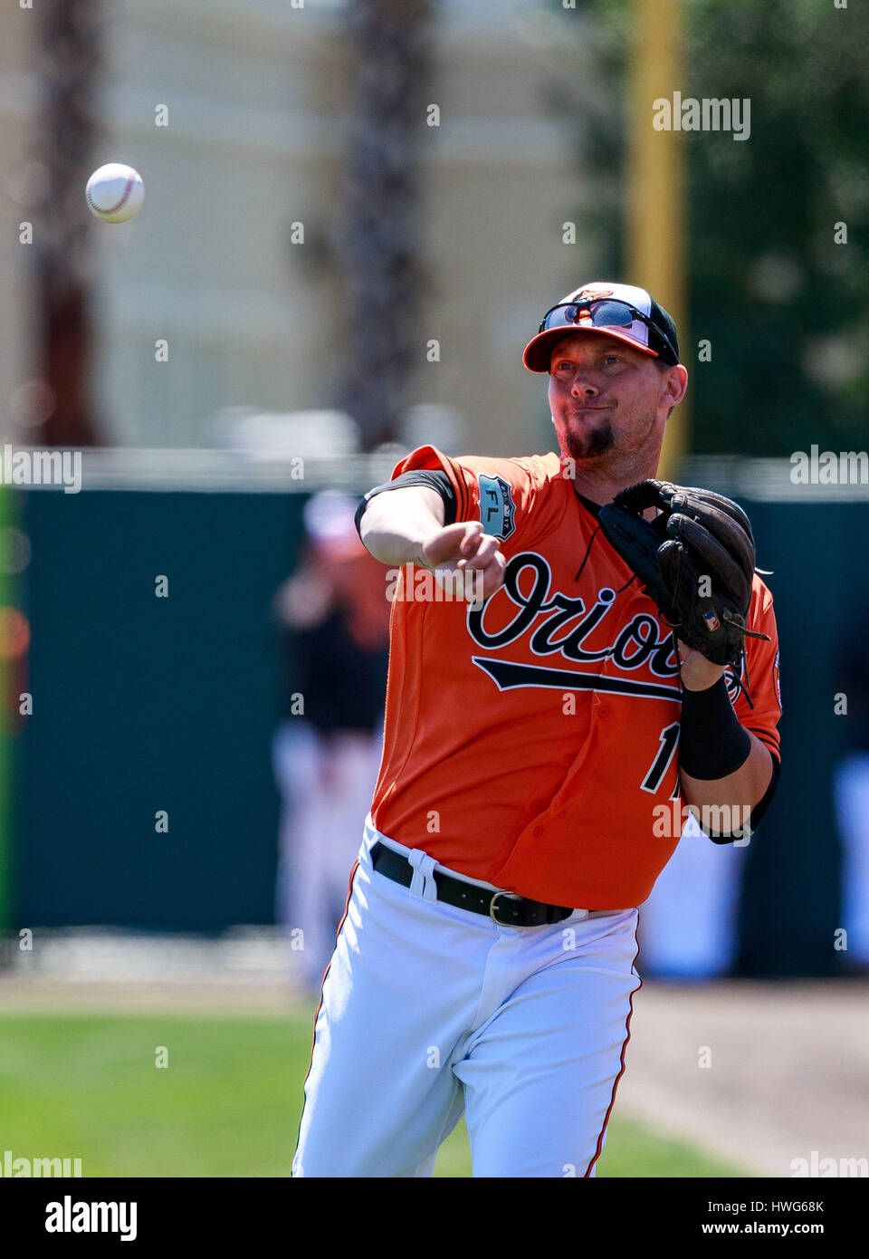 Ed Smith Stadium. 21st Mar, 2017. Florida, USA-Baltimore Orioles right ...