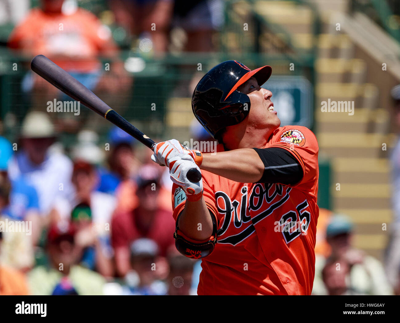 Ed Smith Stadium. 21st Mar, 2017. Florida, USA-Baltimore Orioles left ...