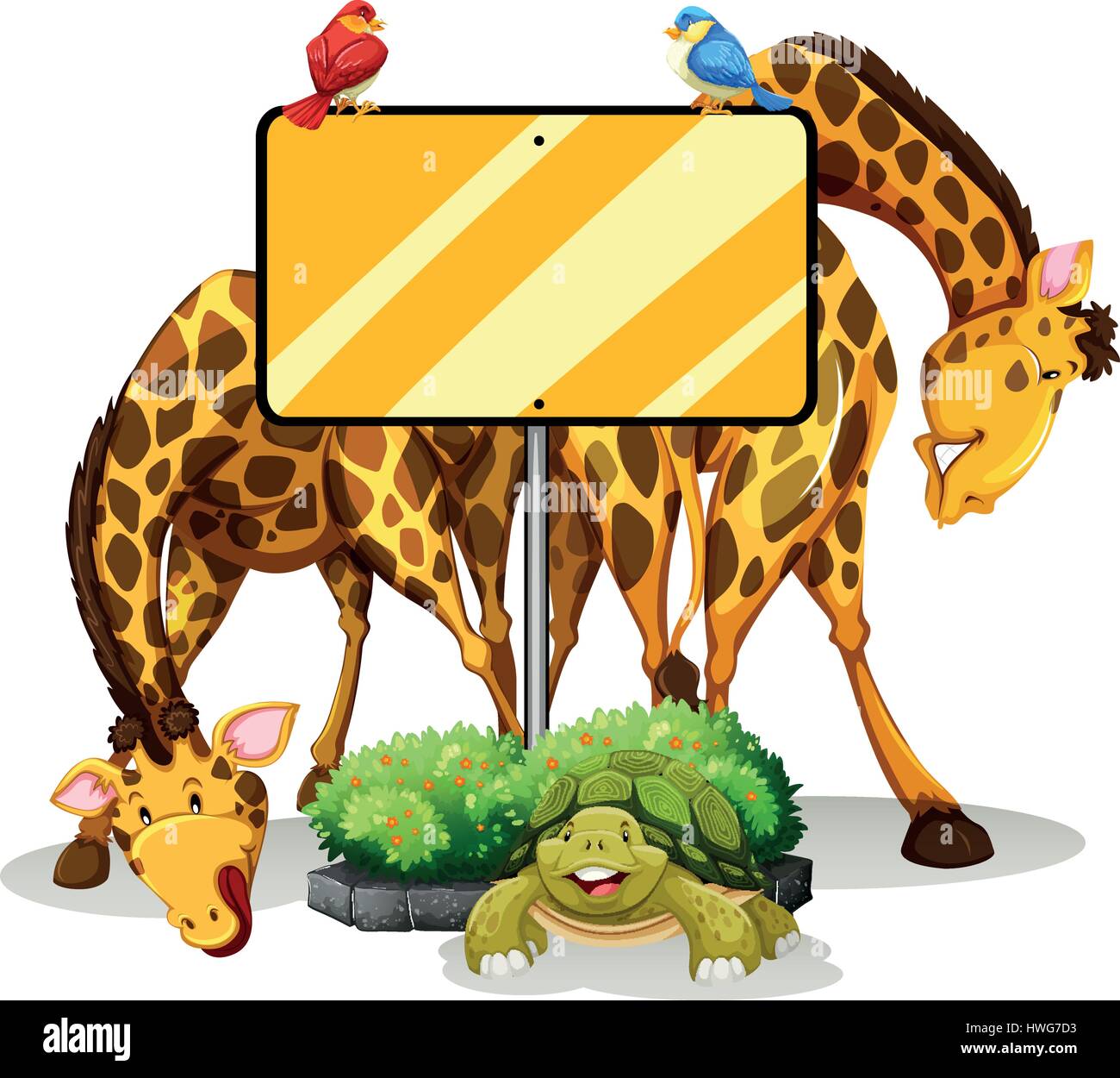 Sign template with two giraffes and birds illustration Stock Vector ...