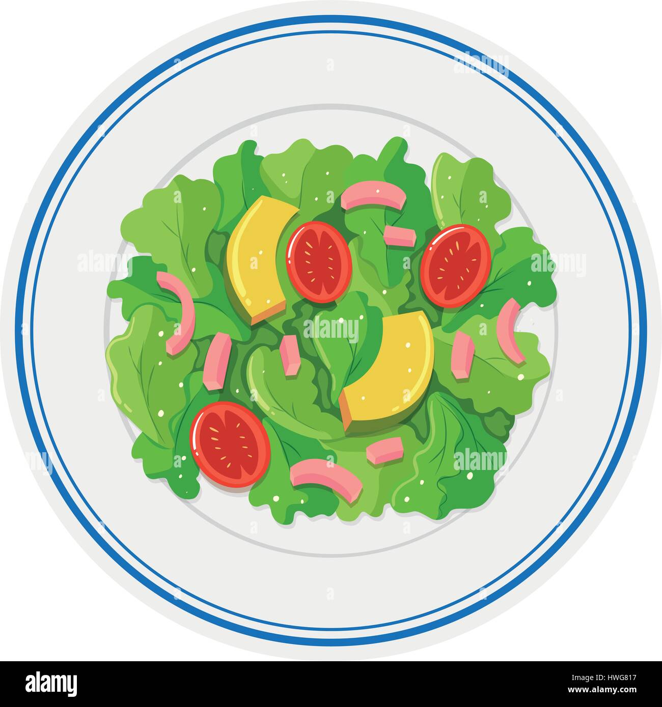 Fresh salad on round plate illustration Stock Vector Image & Art - Alamy