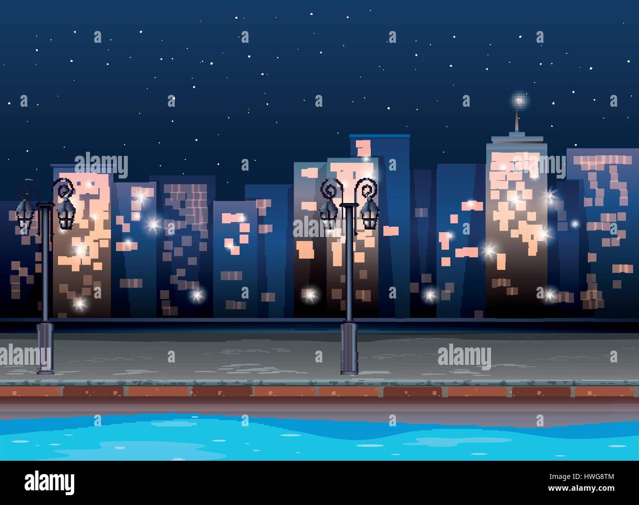 Scene with buildings at night illustration Stock Vector Image & Art - Alamy