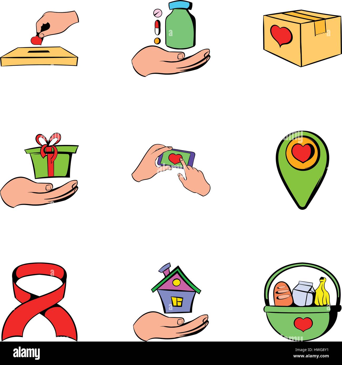 Helping icons set, cartoon style Stock Vector Image & Art - Alamy