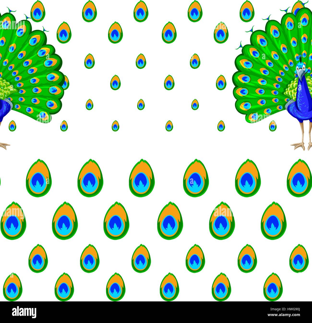 Seamless Background Design With Peacock And Feather Illustration Stock