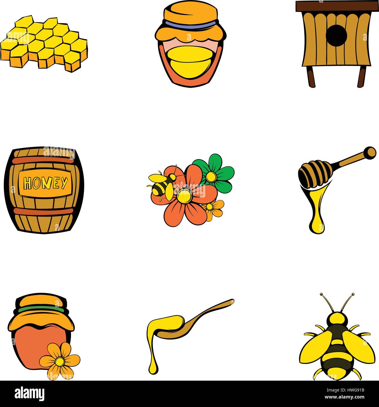 Bee icons set, cartoon style Stock Vector Image & Art - Alamy