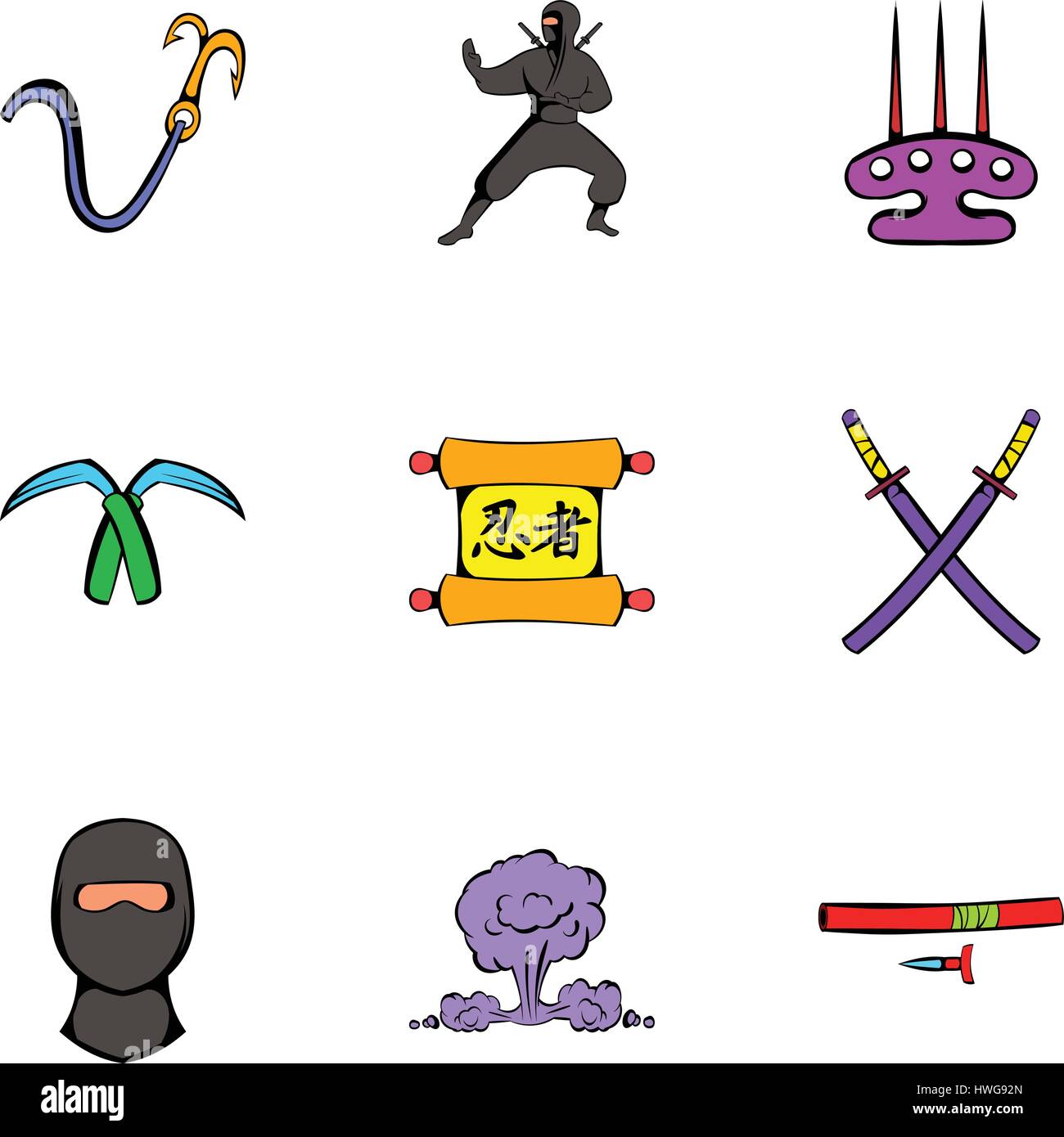 Ninja art icons set, cartoon style Stock Vector Image & Art - Alamy