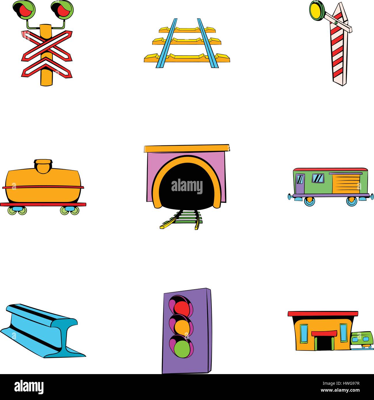 Railway station icons set, cartoon style Stock Vector Image & Art - Alamy