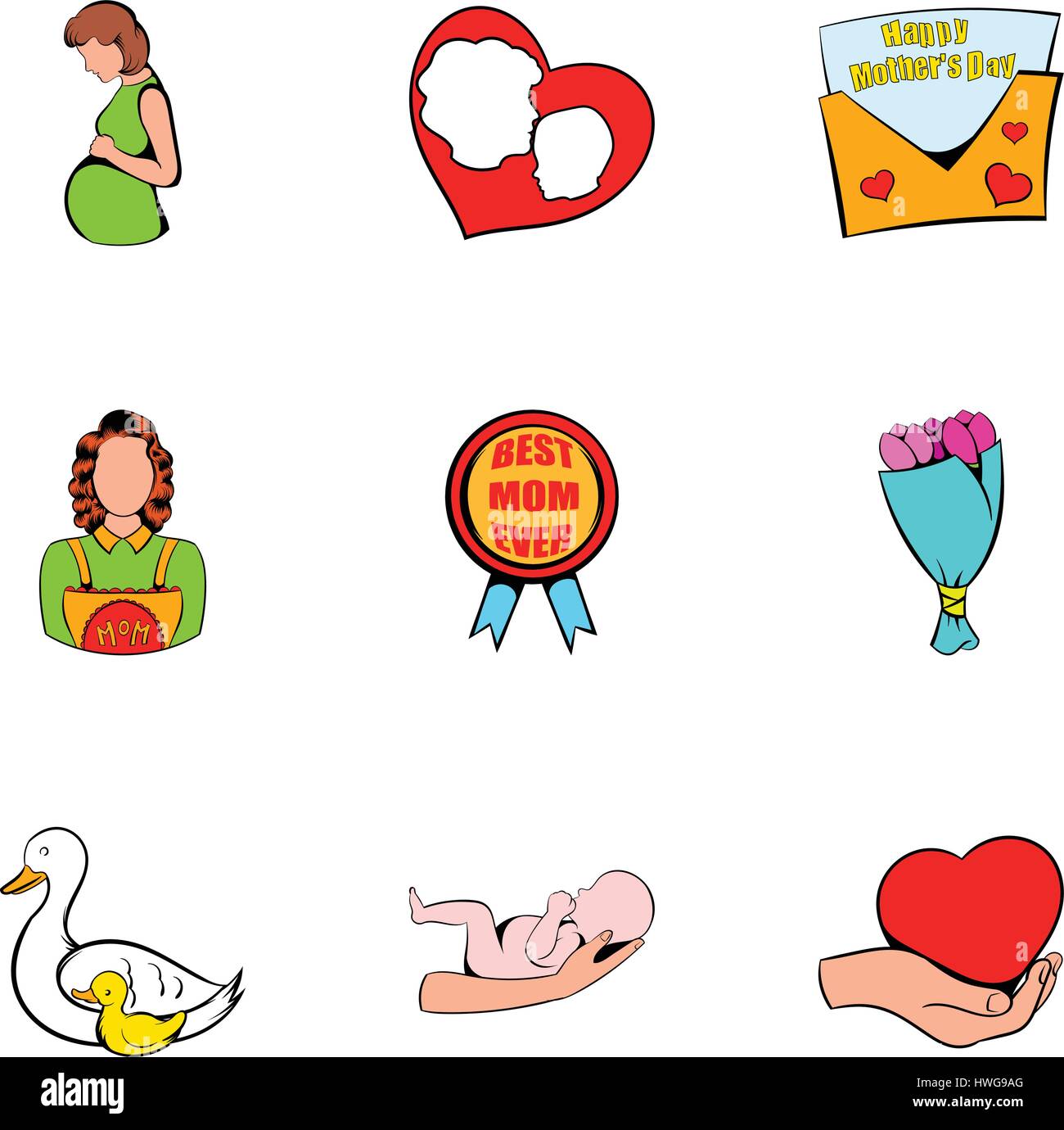 Mom congratulations icons set, cartoon style Stock Vector Image & Art ...