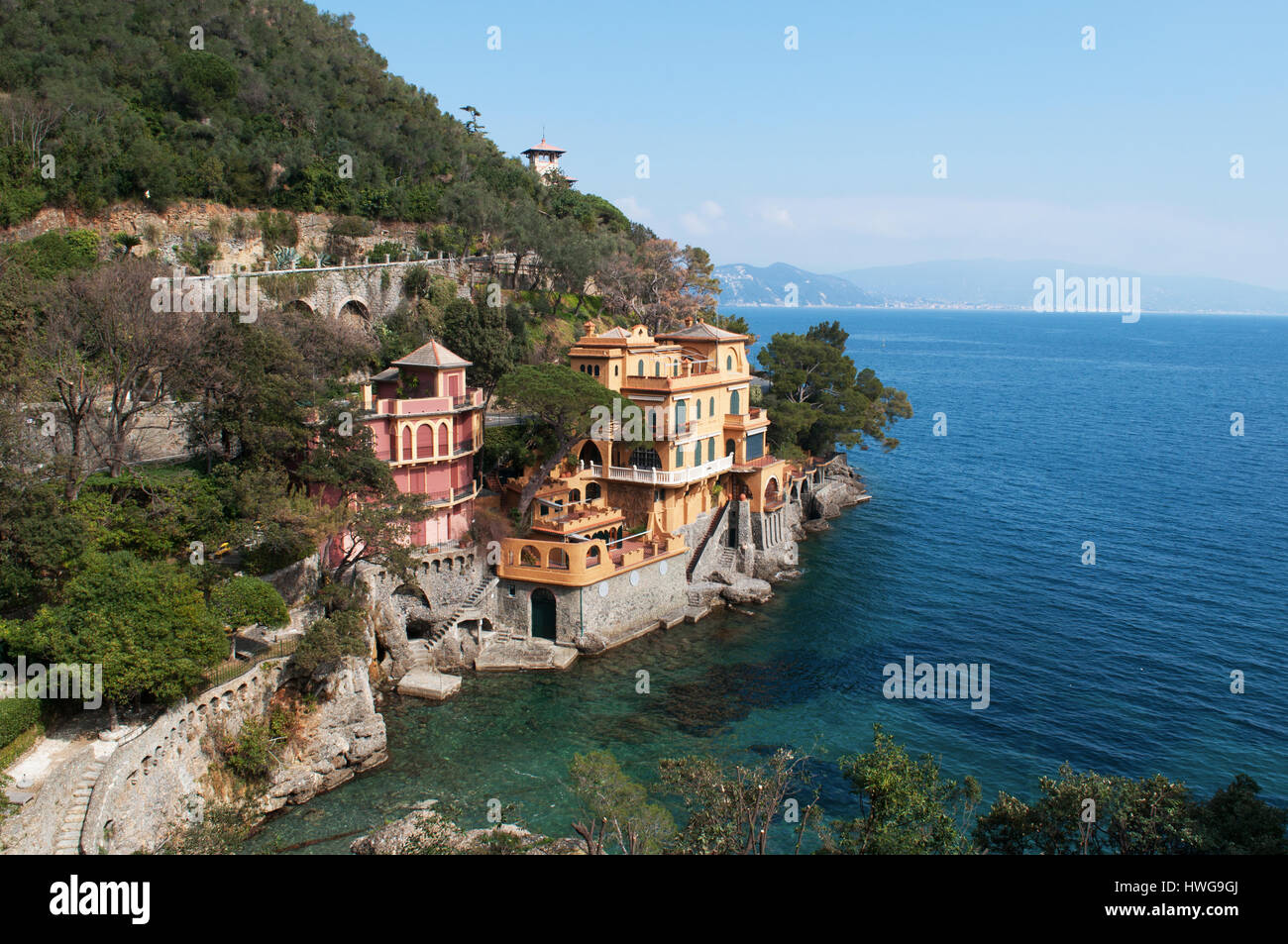 Buildings and landscape seen from the walking trail on the cliff that ...