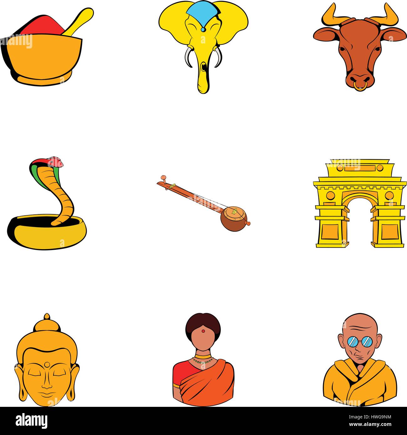 Indian culture icons set, cartoon style Stock Vector Image & Art - Alamy