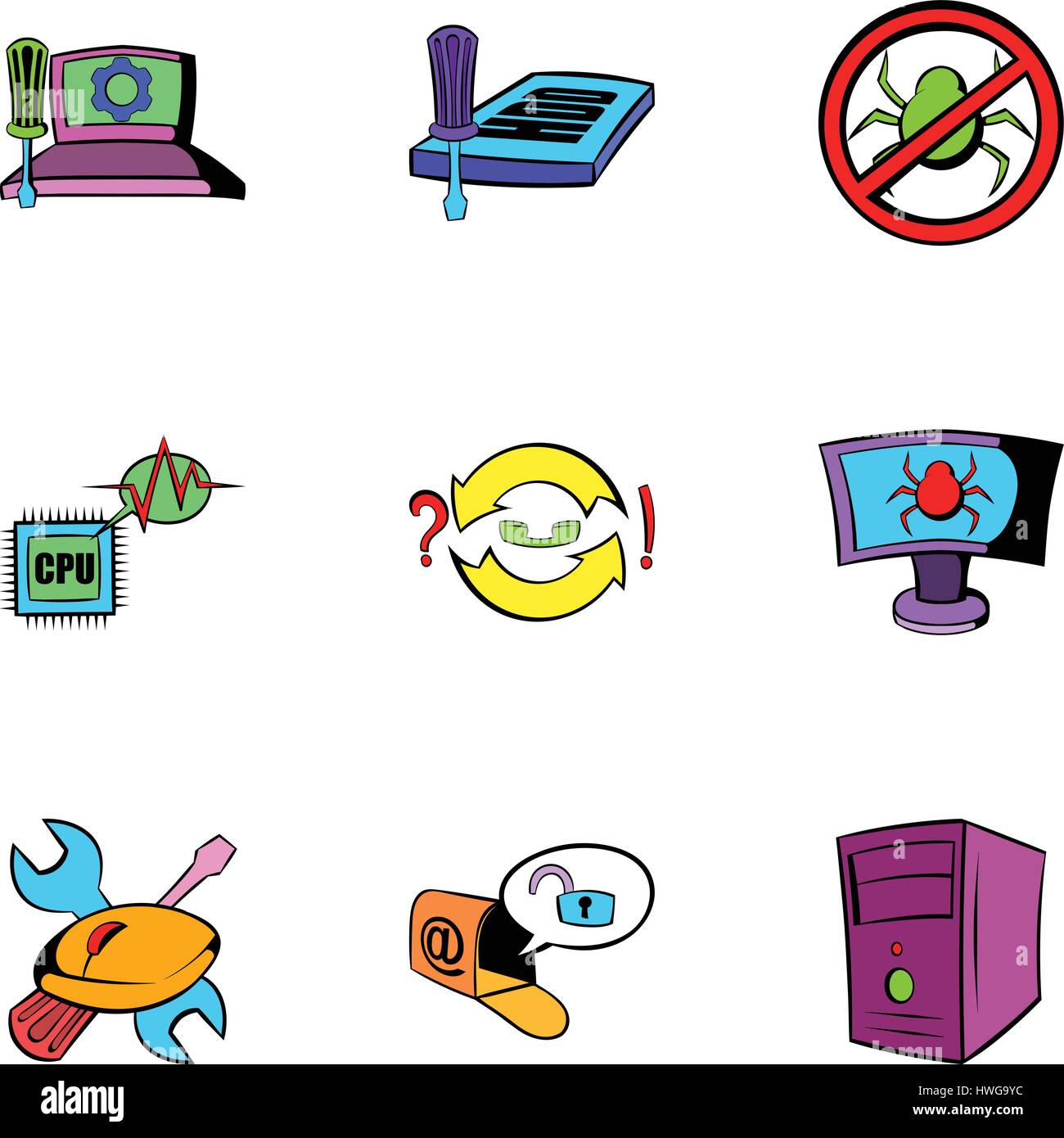 Computer virus icons set, cartoon style Stock Vector Image & Art - Alamy