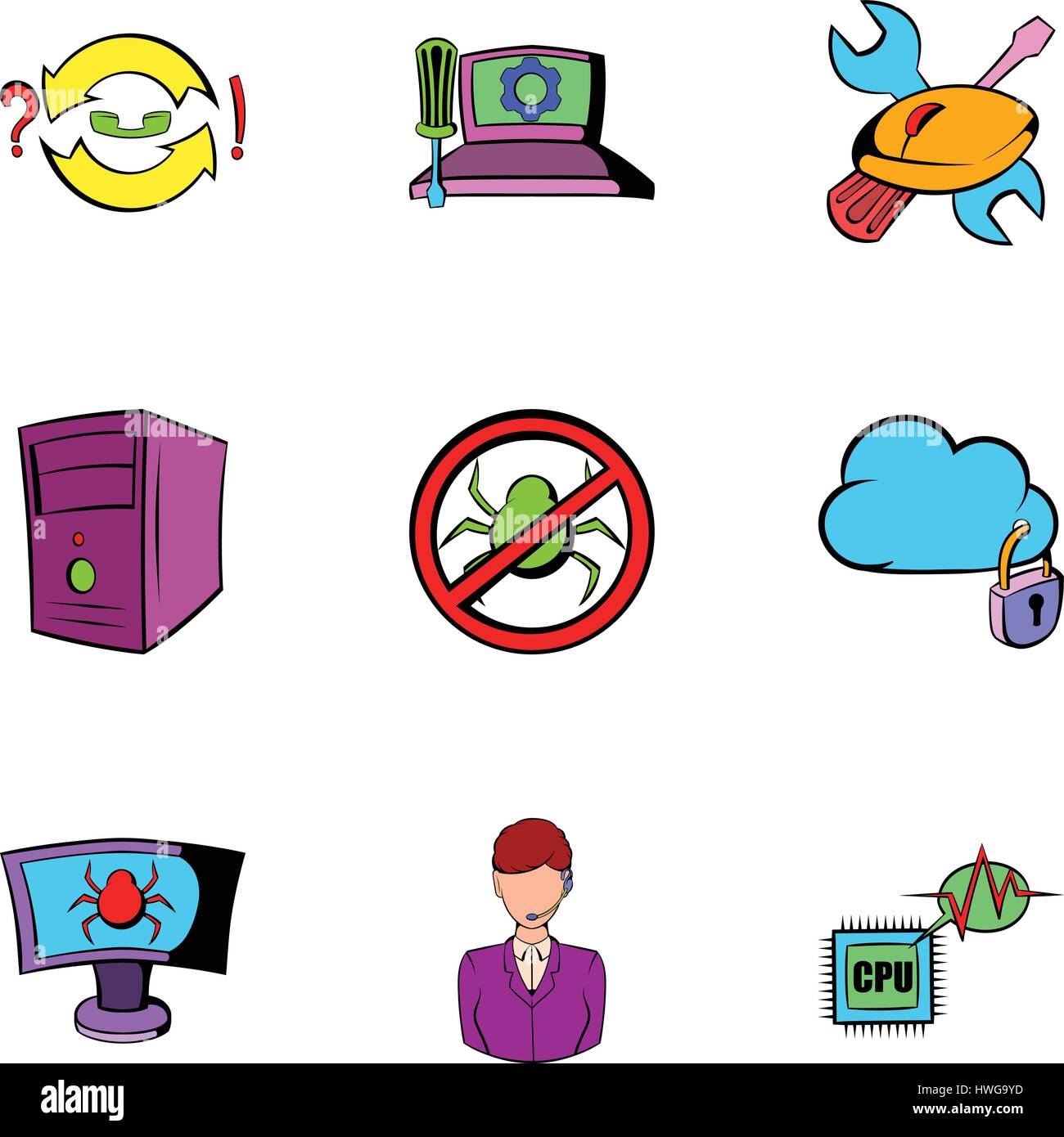 Hacker icons set, cartoon style Stock Vector Image & Art - Alamy