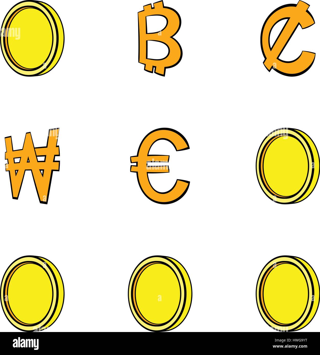 Bitcoin icons set. Cartoon illustration of 9 bitcoin vector icons for ...