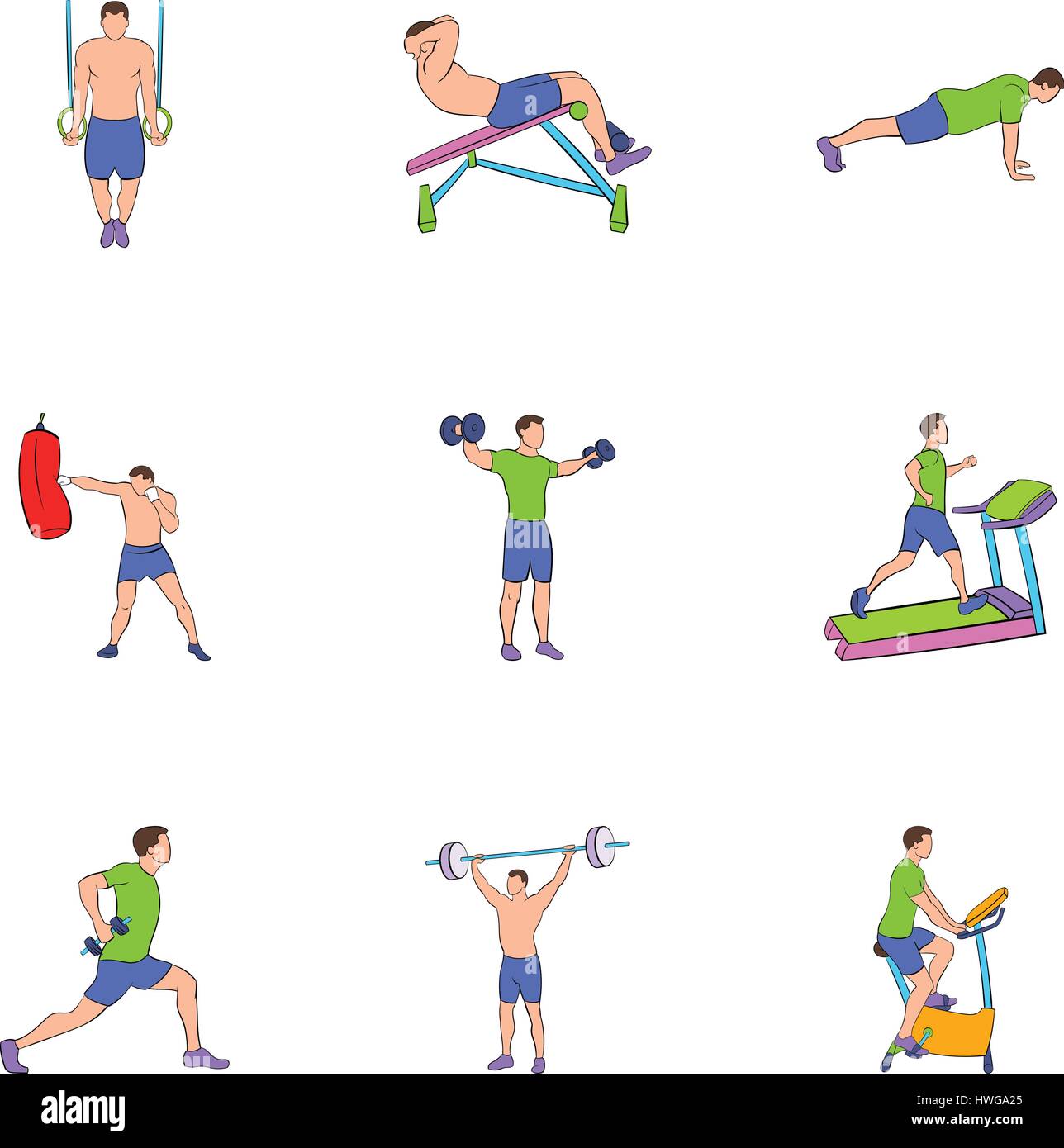 Physical exercises icons set, cartoon style Stock Vector Image & Art ...