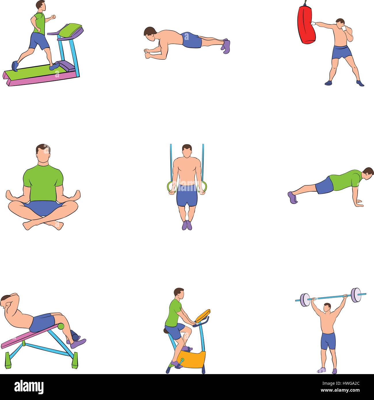 Workout icons set, cartoon style Stock Vector Image & Art - Alamy