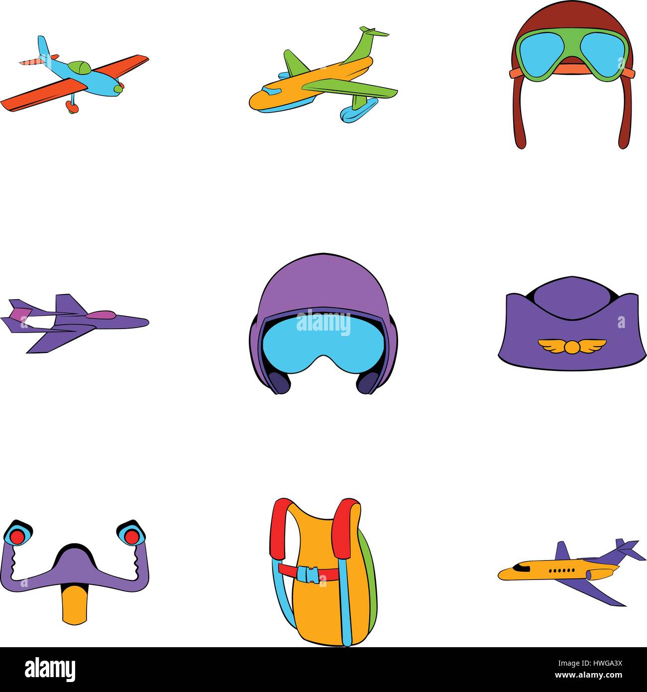 Aviation icons set, cartoon style Stock Vector Image & Art - Alamy