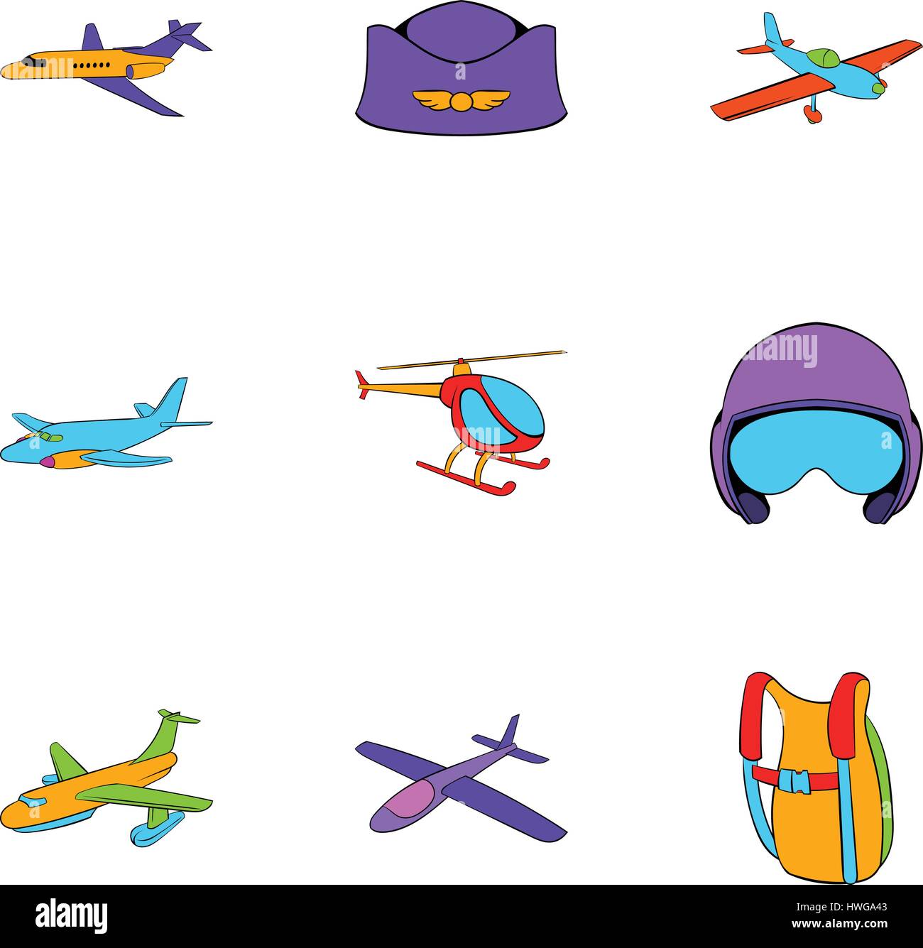 Aviator icons set, cartoon style Stock Vector Image & Art - Alamy