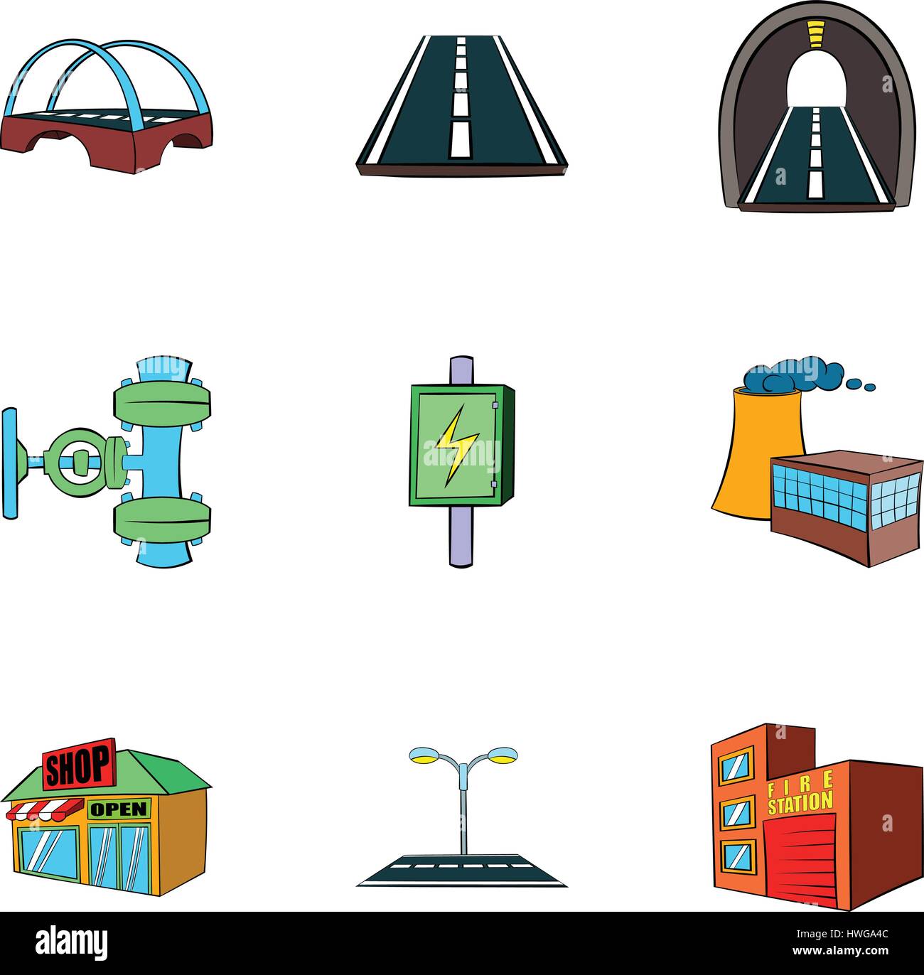 City facilities icons set, cartoon style Stock Vector Image & Art - Alamy