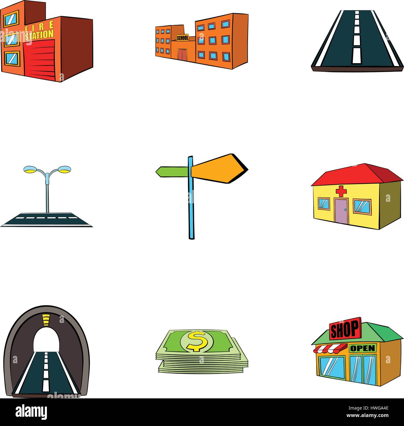 Town icons set, cartoon style Stock Vector Image & Art - Alamy