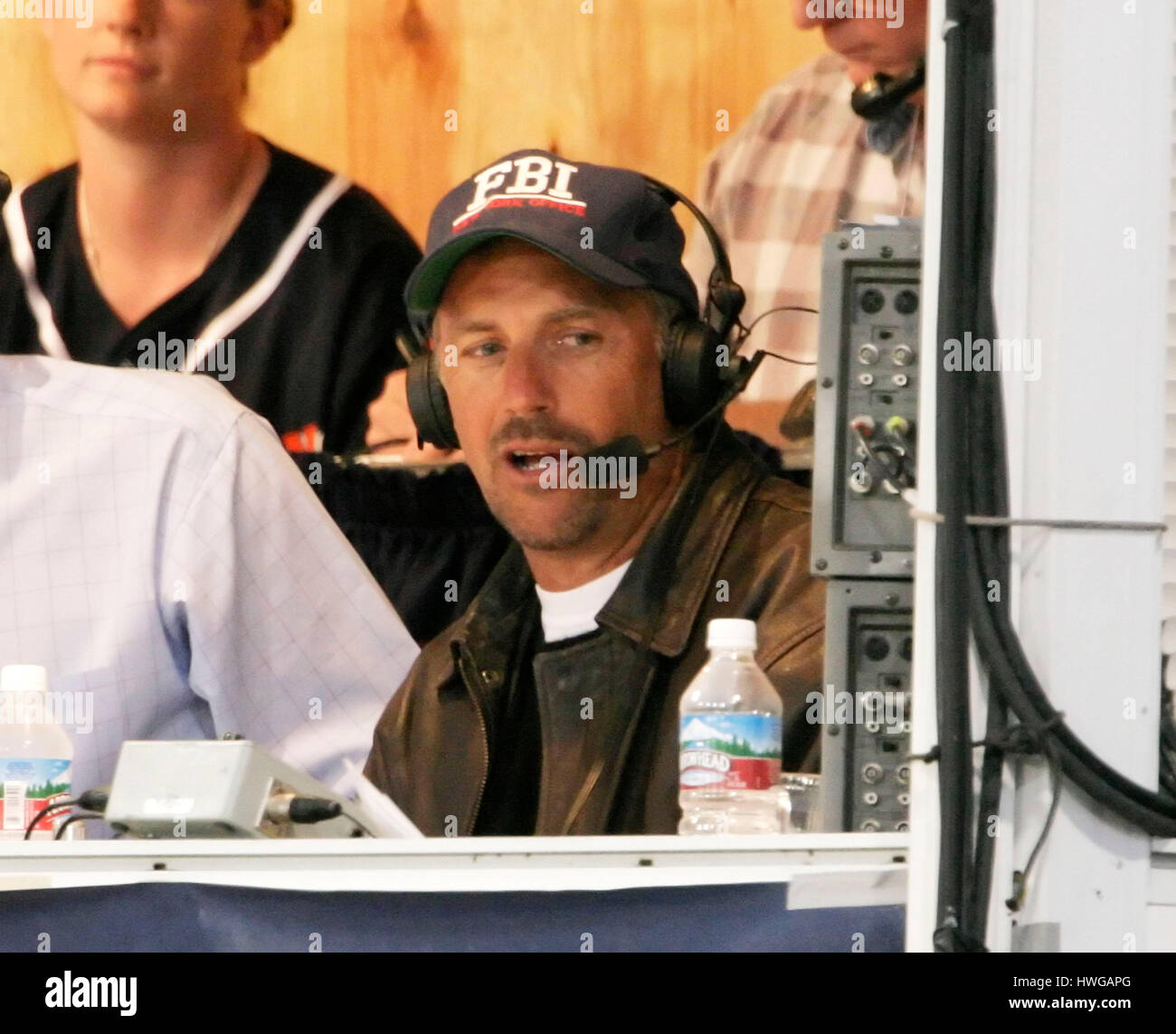 Actor Kevin Costner in the ESPN broadcast booth at the Cal State ...