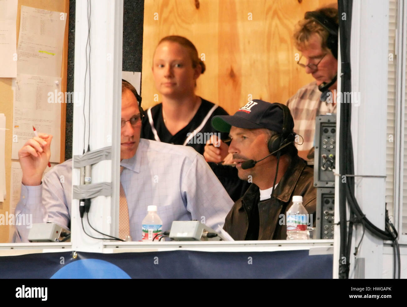 Actor Kevin Costner in the ESPN broadcast booth at the Cal State ...