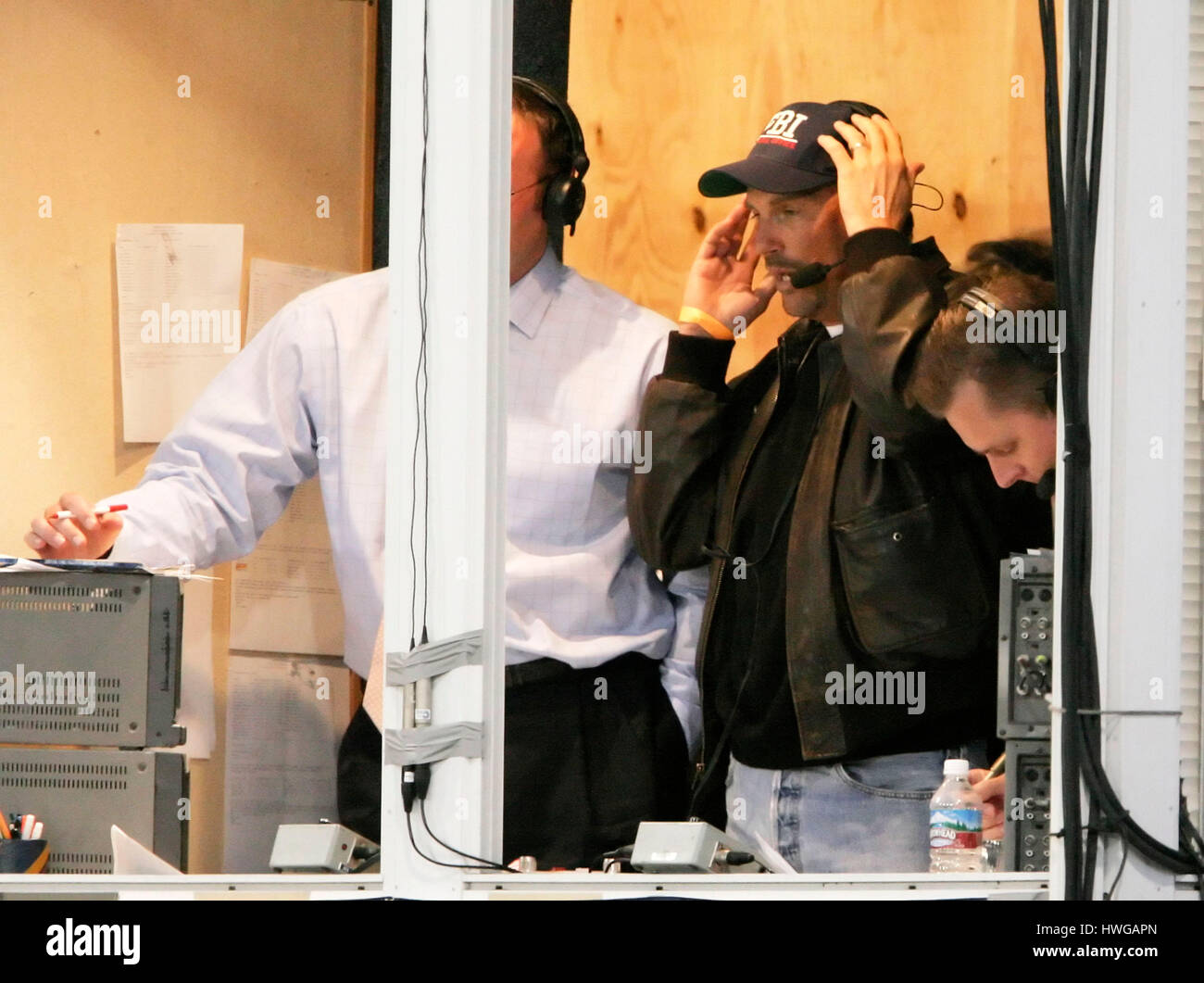 Actor Kevin Costner in the ESPN broadcast booth at the Cal State ...