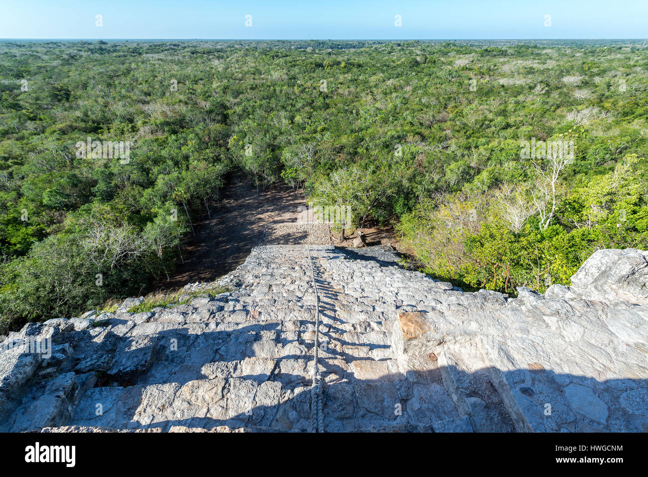 Steps leading up to the Nohoch Mul pyramid in the ruins of Coba, Mexico ...