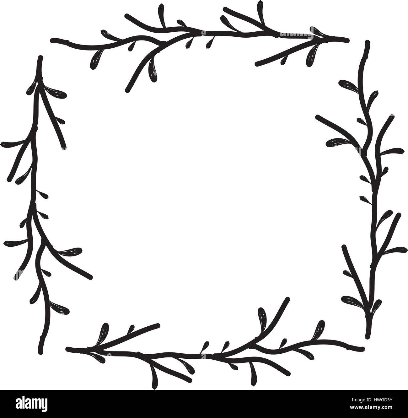 Doodle frame floral branches Black and White Stock Photos & Images - Alamy