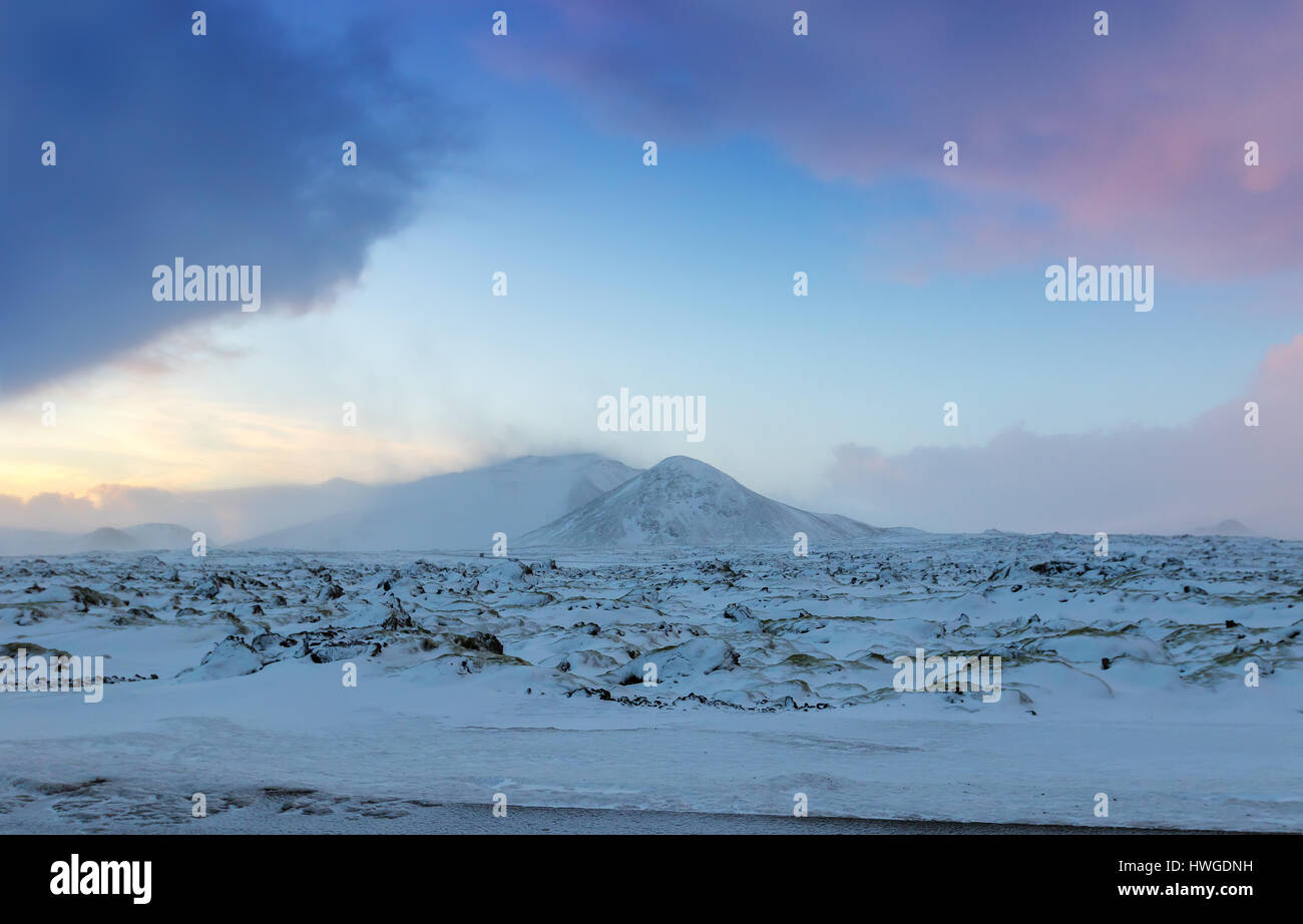 Beautiful winter landscape, windy and covered snow with beautiful sky ...