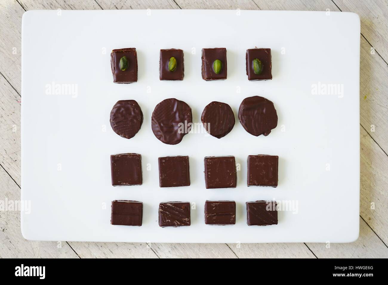 Assorted fancy gourmet filled dark chocolate from France Stock Photo ...